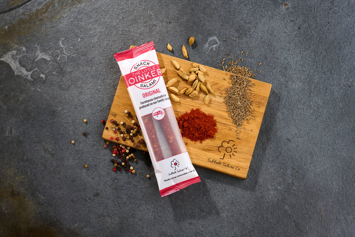 The Little Oinker Original Box of 20 x 50g – Suffolk Salami